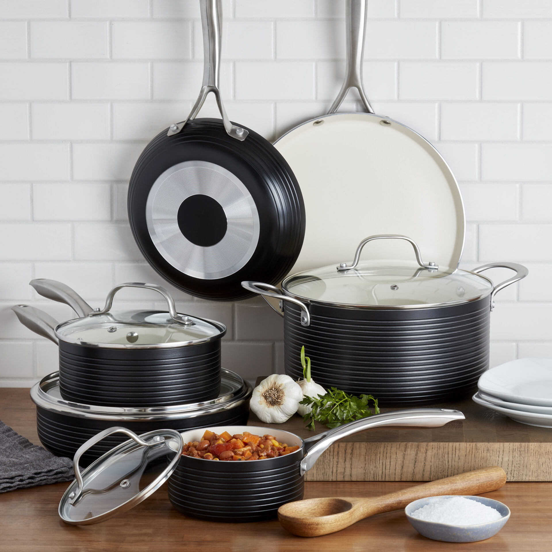 10-Piece Monaco Non-Stick Aluminum Cookware Set, Black