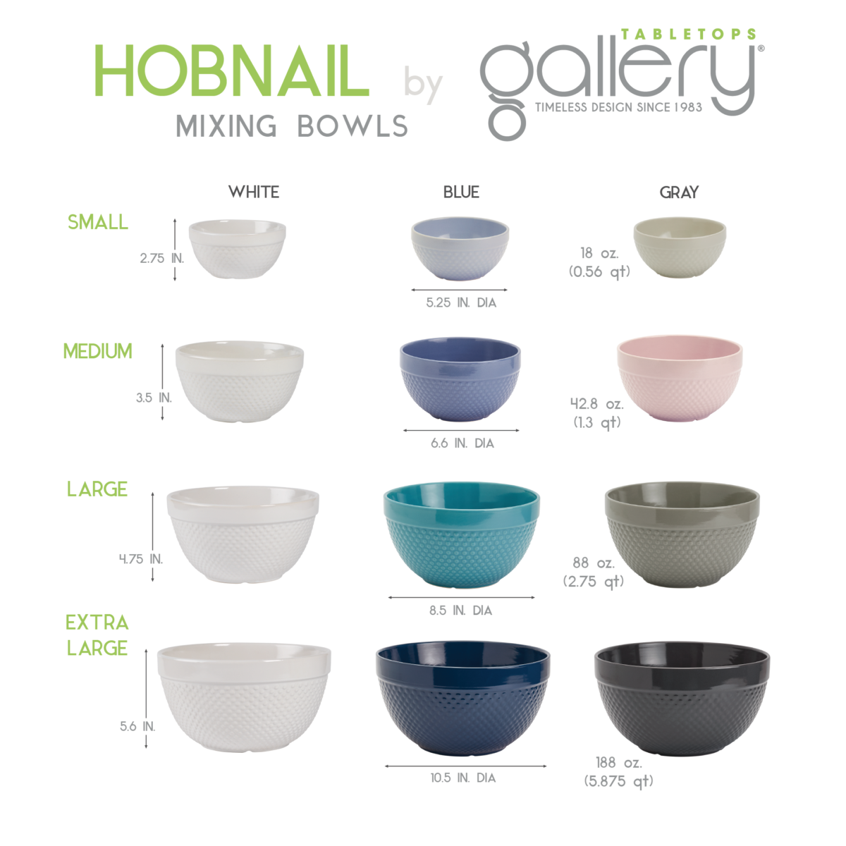 4-Piece Blue Stoneware Hobnail Mixing Bowls Set