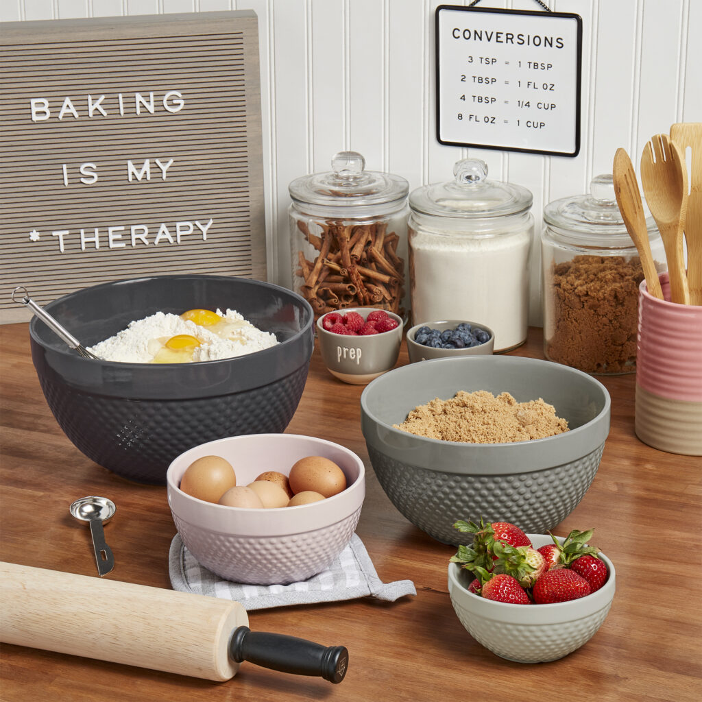 4-Piece Gray Stoneware Hobnail Mixing Bowls Set