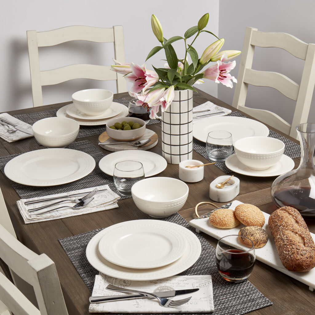 12-Piece Bloom Embossed White Porcelain Dinnerware Set