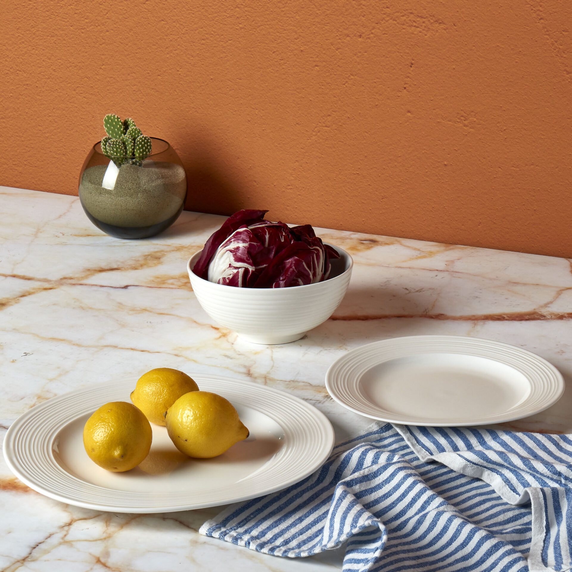 12-Piece Contempo Embossed White Porcelain Dinnerware Set