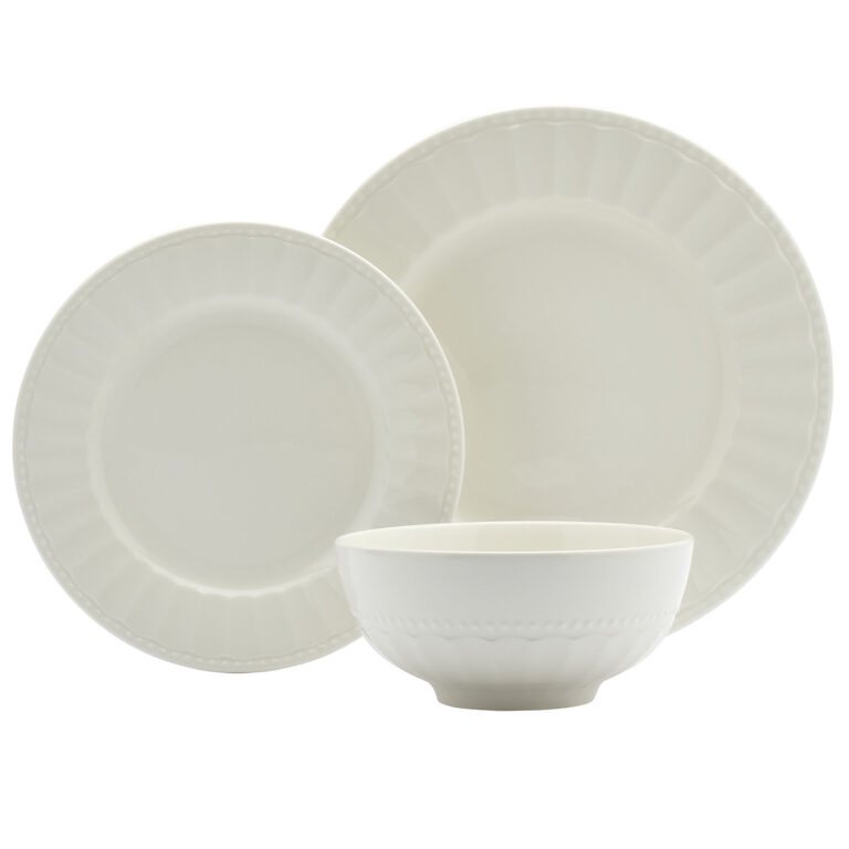 12-Piece Mosaico Embossed White Porcelain Dinnerware Set
