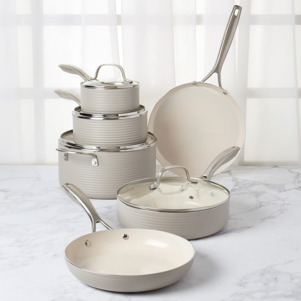 10-Piece Monaco Non-Stick Aluminum Cookware Set, Gray