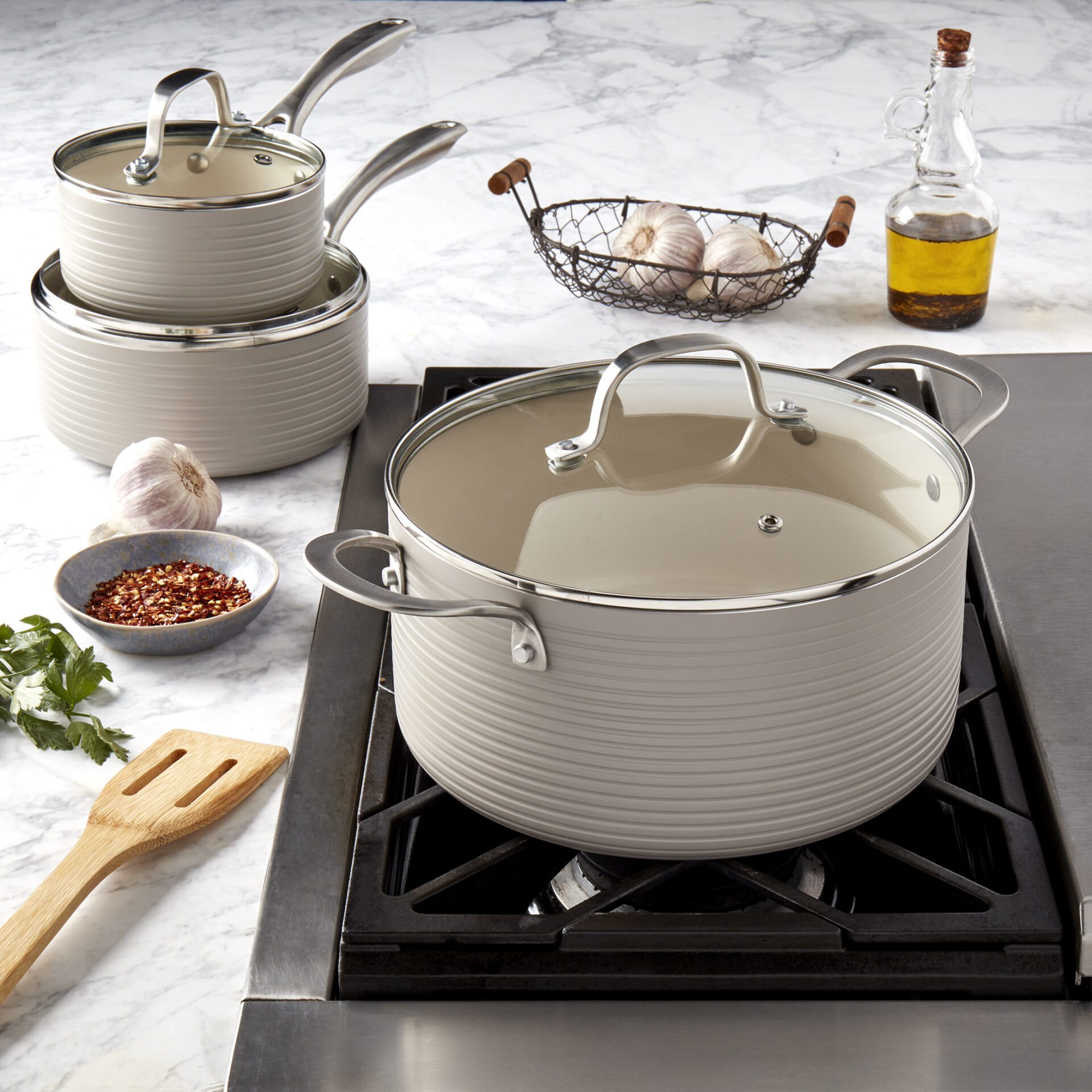 10-Piece Monaco Non-Stick Aluminum Cookware Set, Gray
