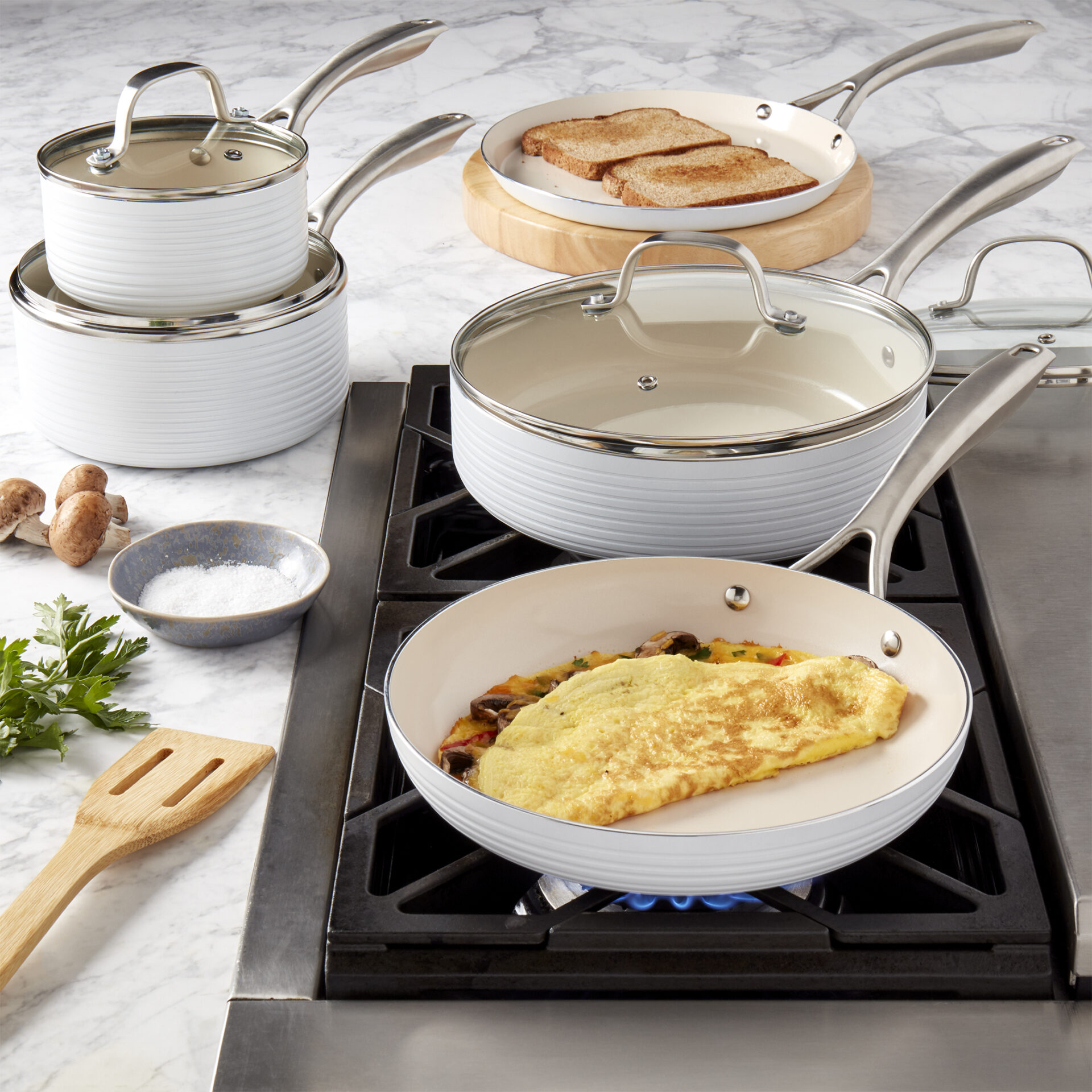 10-Piece Monaco Non-Stick Aluminum Cookware Set, White