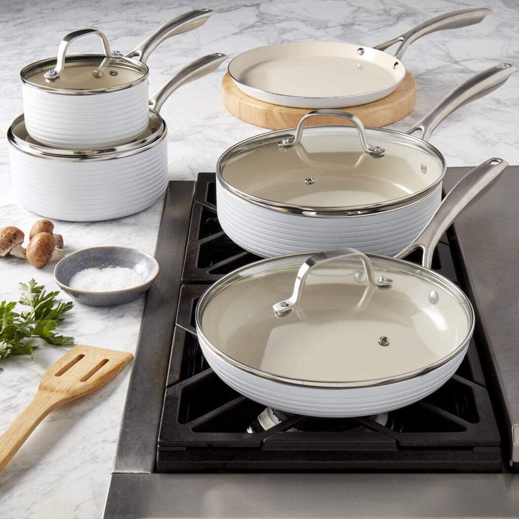 10-Piece Monaco Non-Stick Aluminum Cookware Set, White