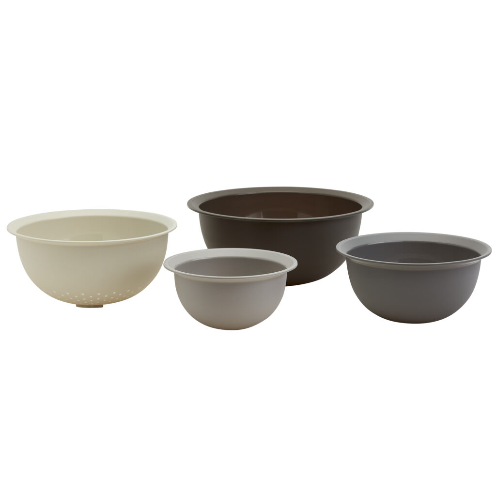 4 Piece Nesting Plastic Mixing Bowls & Colander Set, Gray