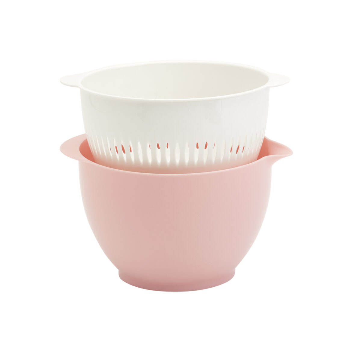 6 Piece Plastic Nesting Mixing Bowls and Colanders Set Pink, Green & Blue