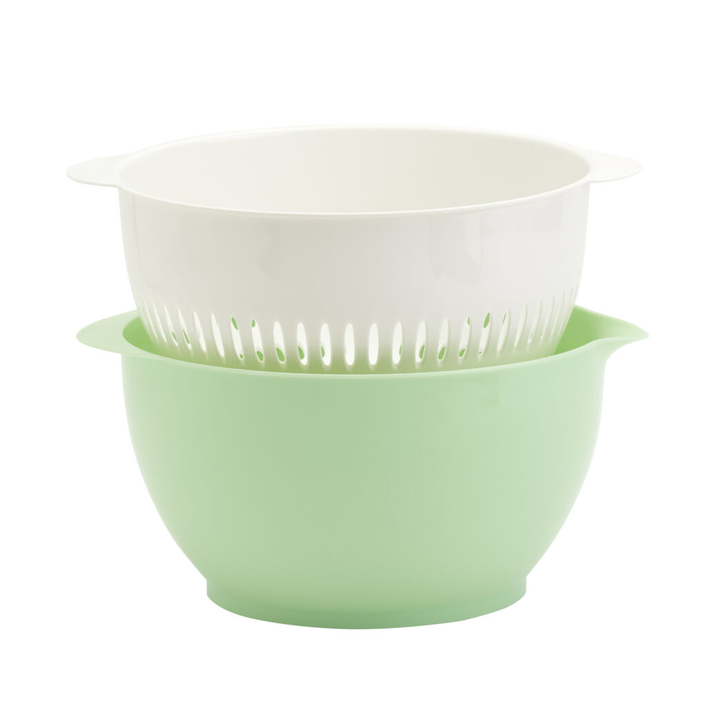 6 Piece Plastic Nesting Mixing Bowls and Colanders Set Pink, Green & Blue