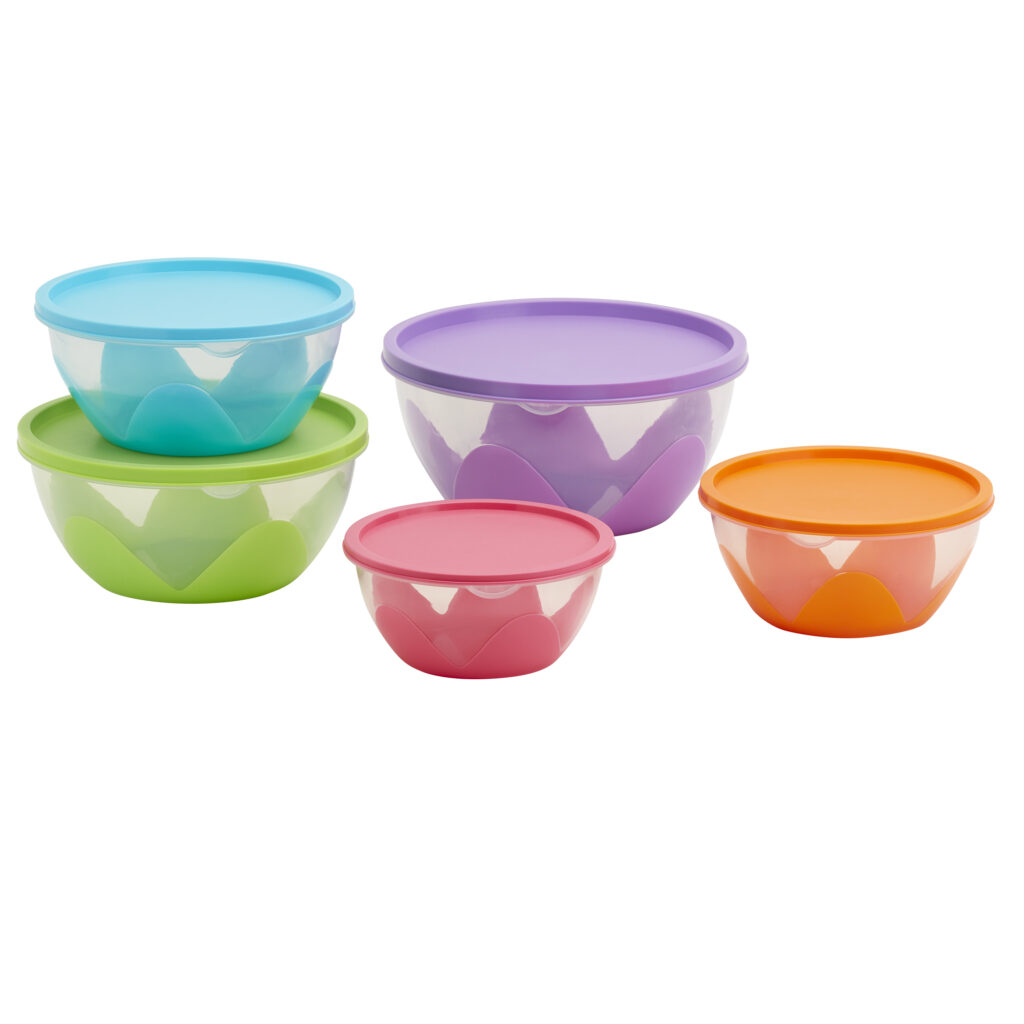 5 Piece Nesting Food Storage Plastic Bowls with Lids