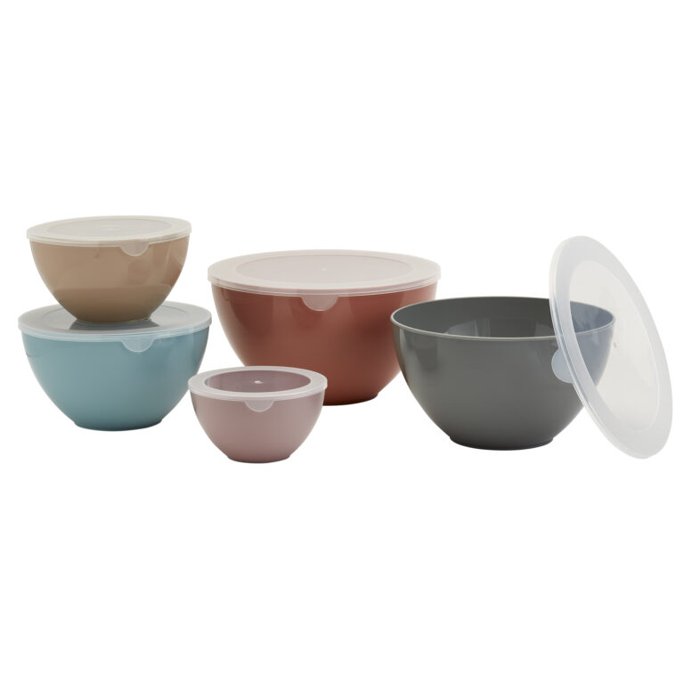 5 Piece Plastic Nesting Mixing Bowl Set with Lids, Pastel Colors